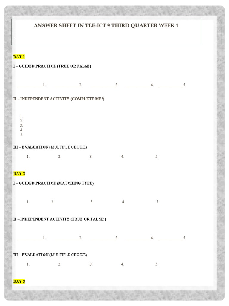 Answer Sheet in Tle 9 Sample | PDF | Science | Science And Technology