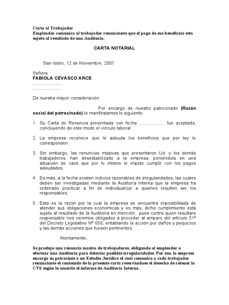Carta - Al Trabajador Comunicado | PDF