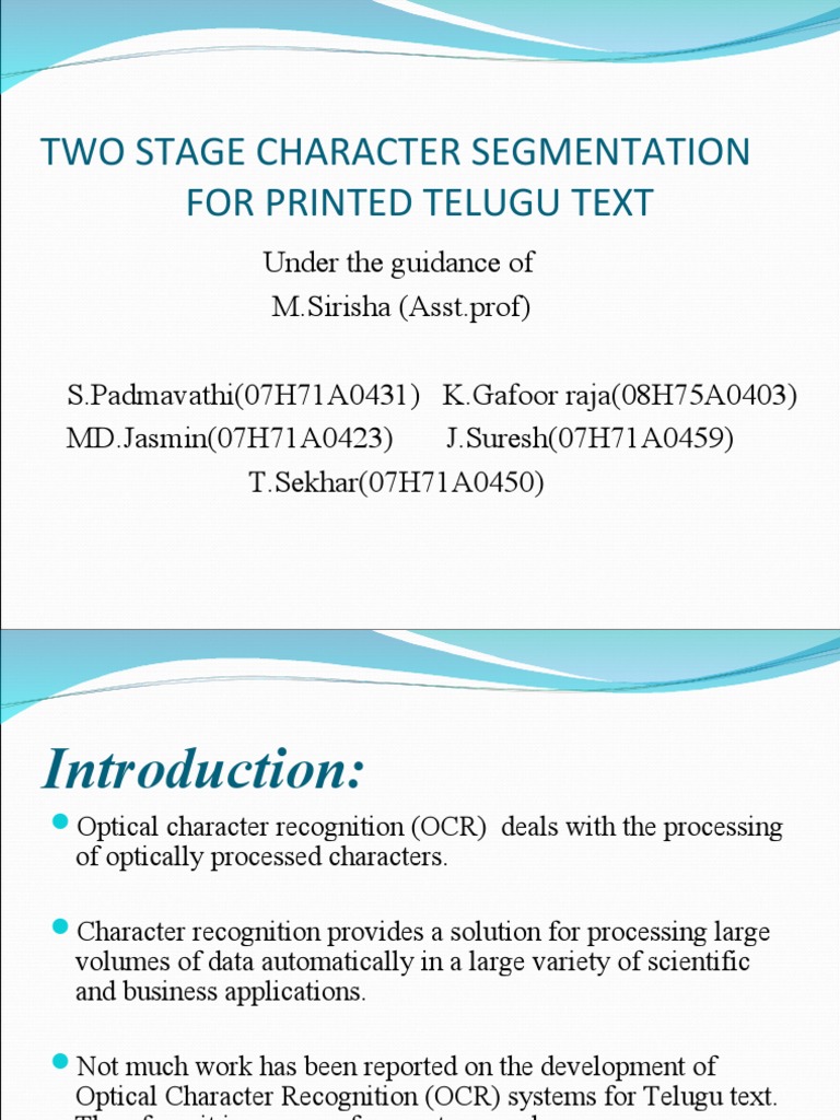 Final A Two Stage Character Segmentation Technique | PDF | Image Segmentation | Optical ...