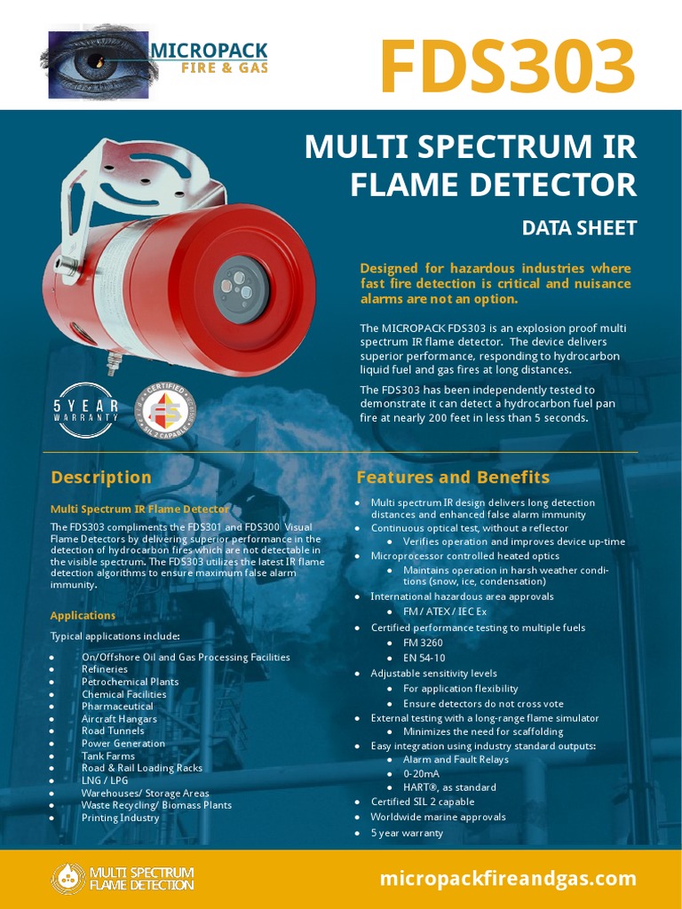 3303.0002 Micropack FDS303 Multi Spectrum IR Flame Detector - Datasheet Rev 1.4 | PDF | Infrared ...