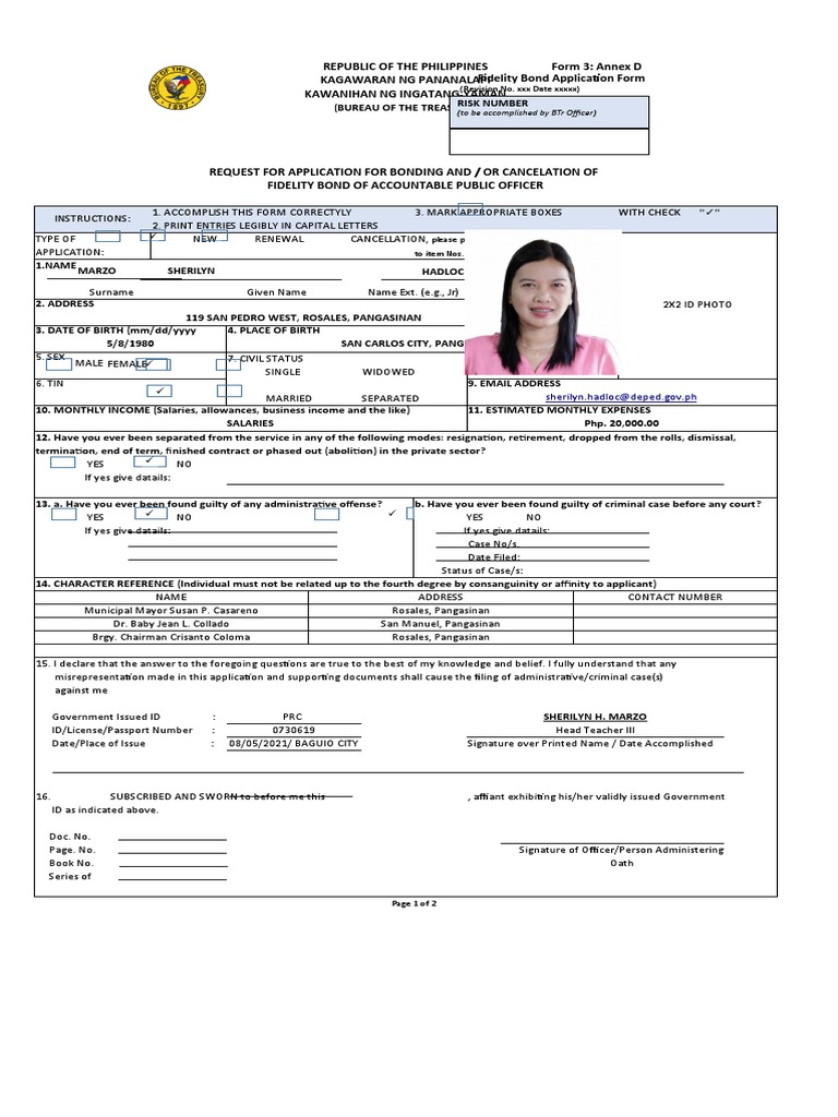 Fidelity Bond Application Form New | PDF | Government | Business