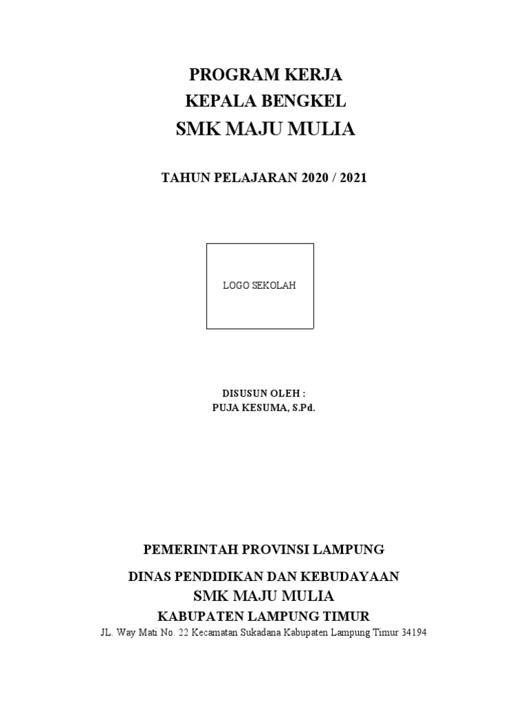 Contoh Program Kerja Kepala Bengkel | PDF