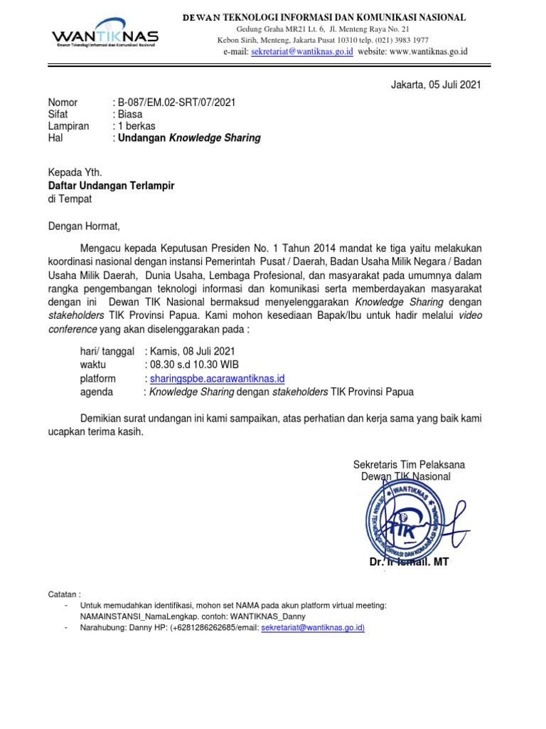 Contoh Undangan Sharing Knowledge Stakeholders TIK Provinsi | PDF | Seni