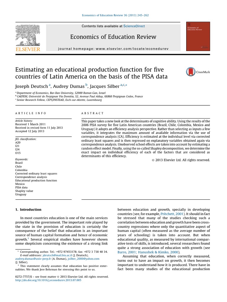 Estimating and Educational Production Function For Five Countries of ...