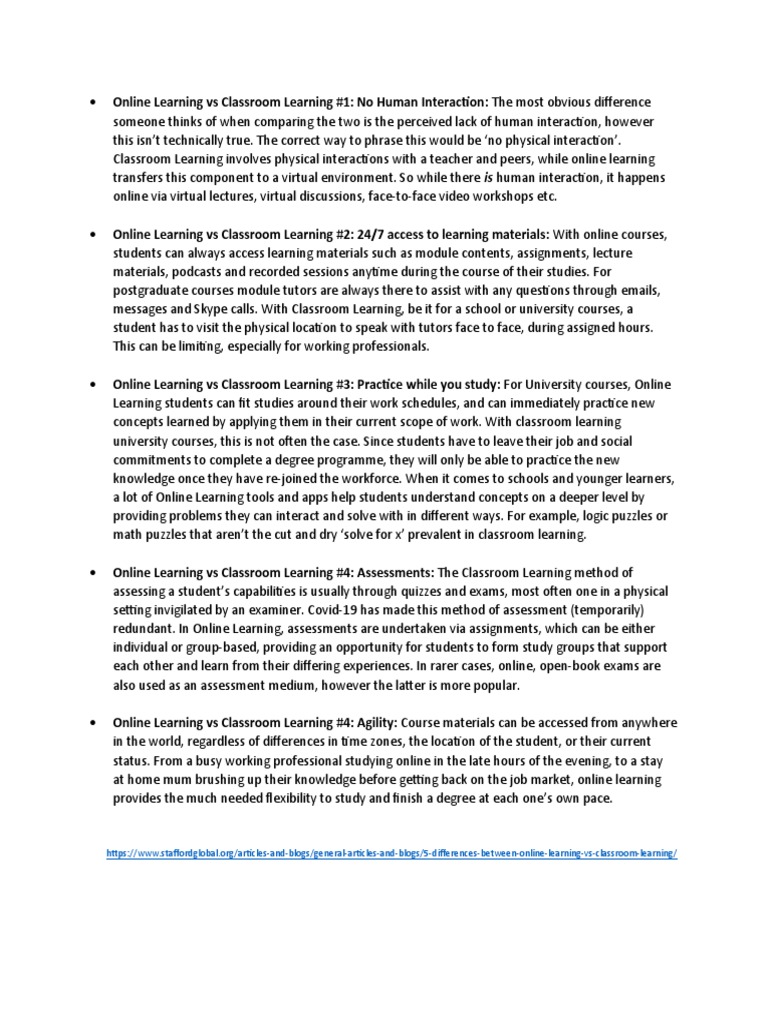 Online Learning Vs Classroom Learning | PDF | Educational Technology ...