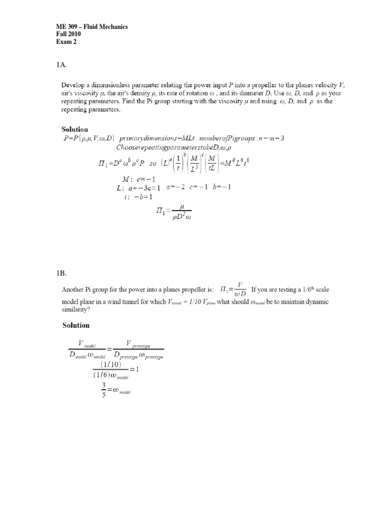 ME 309 - Fluid Mechanics Fall 2010 Exam 2 | PDF | Navier–Stokes ...