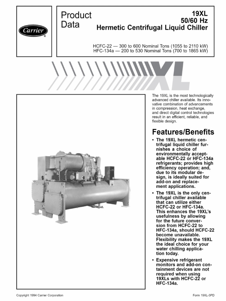 Carrier Water-Cooled Chiller Model 19XL 200-600 Tons | PDF