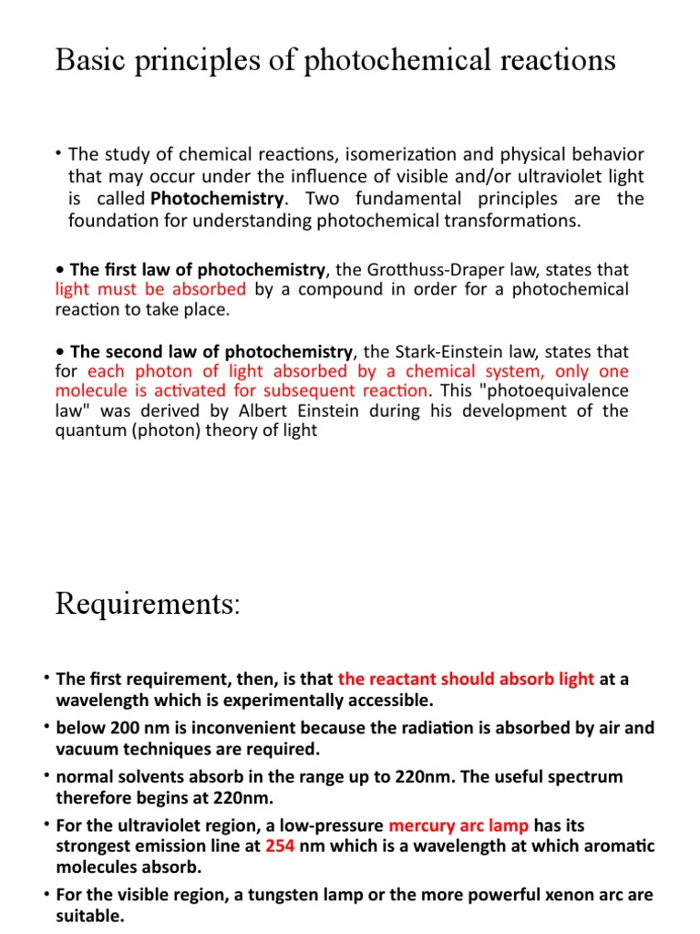 Basic Principles of Photochemical Reactions: - The First Law of ...