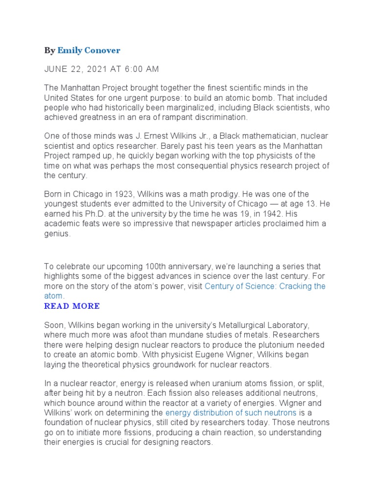 Emily Conover: Century of Science: Cracking The Atom | PDF | Manhattan ...