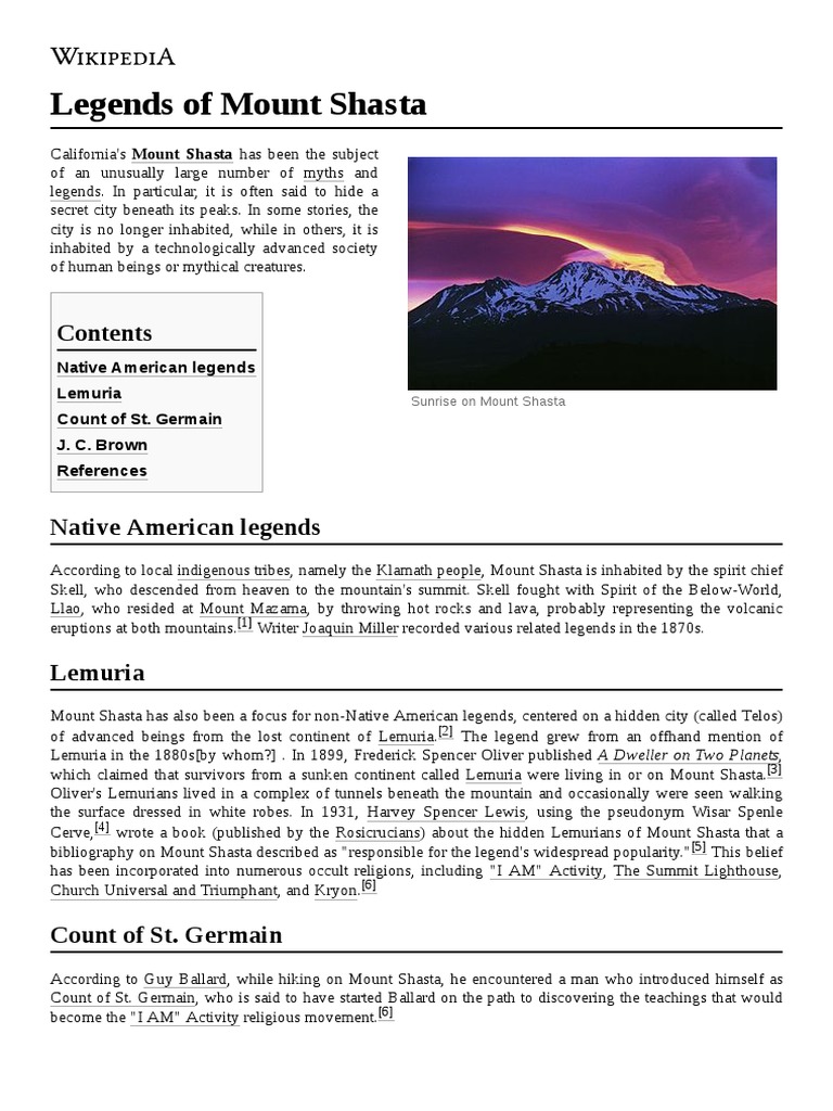 Legends of Mount Shasta: Native American Legends Lemuria Count of St ...