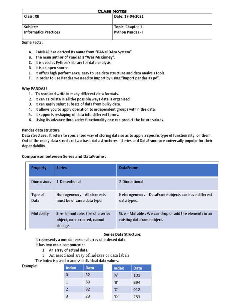 An In Depth Exploration Of Pandas Series And Dataframes Pdf Array Data Structure Software
