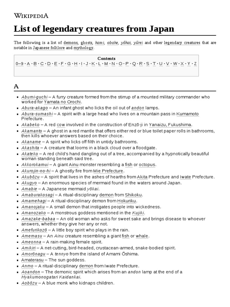 List of Legendary Creatures From Japan | PDF | Legends | Mythology