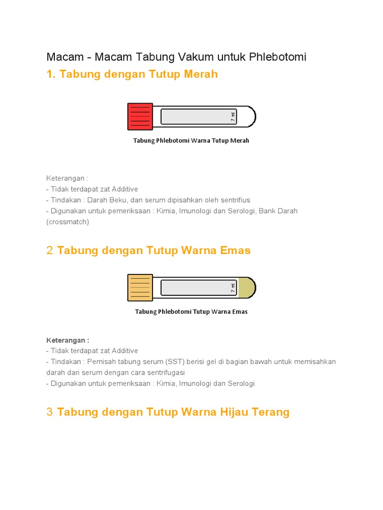 Macam - Macam Tabung Vakum Untuk Phlebotomi | PDF