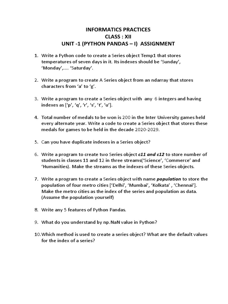 Informatics Practices Class: Xii Unit - 1 (Python Pandas - I ...