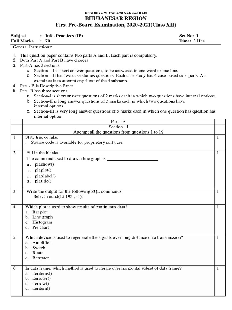 IP Class 12 Sample Question Paper | PDF | Sql | Computer Network