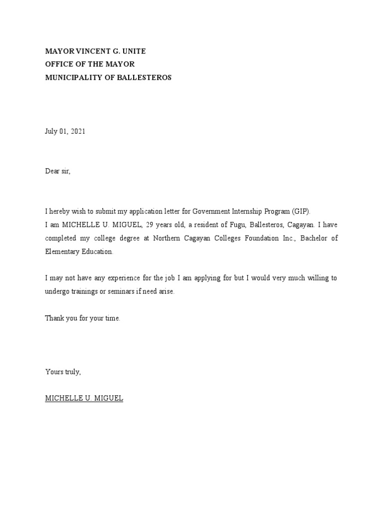 Mayor Unite GIP application letters | PDF