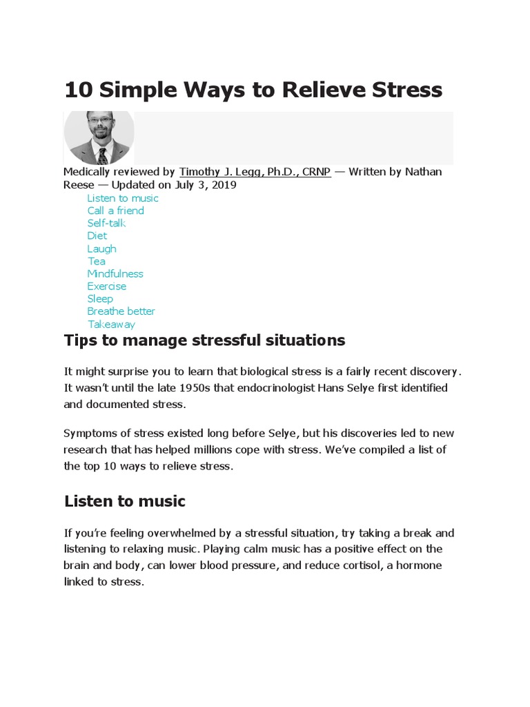 10 Simple Ways To Relieve Stress | PDF | Stress (Biology) | Breathing