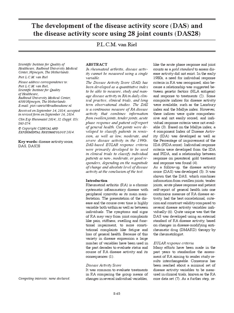 Das 28 | PDF | Rheumatoid Arthritis | Validity (Statistics)