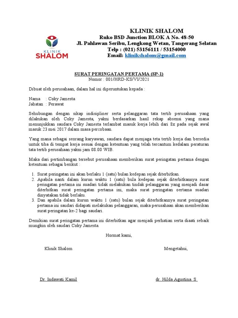 Contoh Surat Peringatan 1 | PDF | Hukum