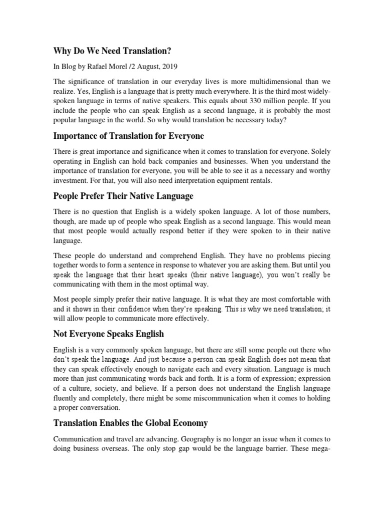 Why Do We Need Translation? | PDF | Translations | English Language