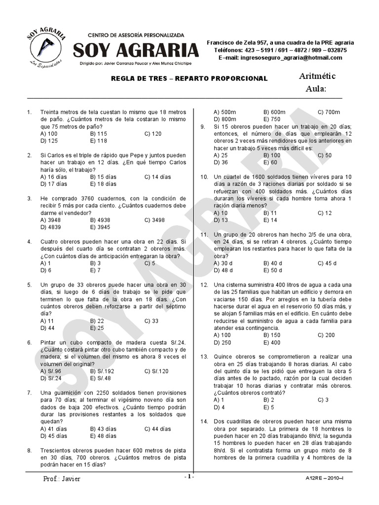 12 - Regla de Tres - Reparto Proporcional | PDF | Enseñanza de ...