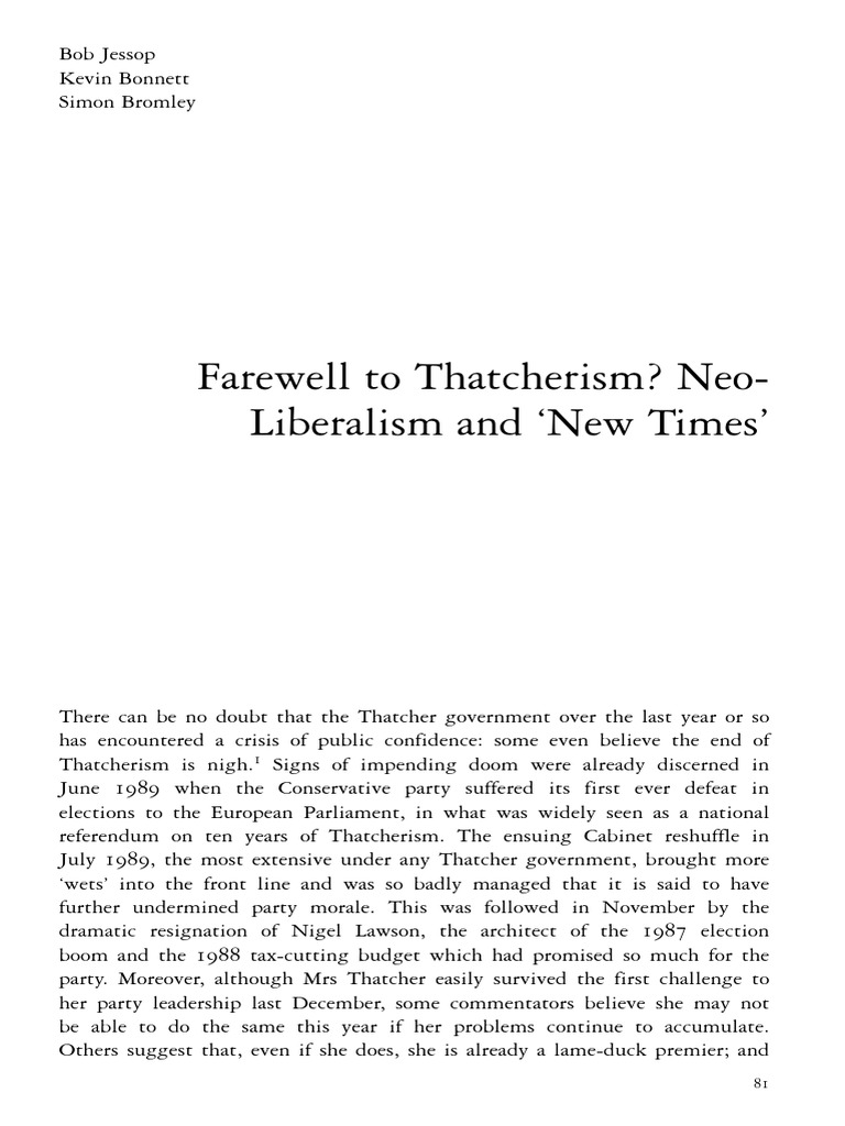 Farewell To Thatcherism | PDF | Margaret Thatcher | Recession