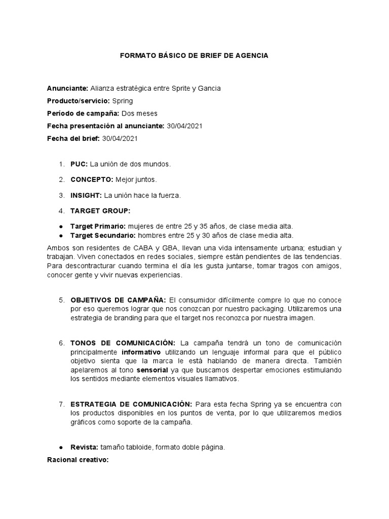 Formato Básico de Brief de Agencia 14-05 | Descargar gratis PDF | Serif ...