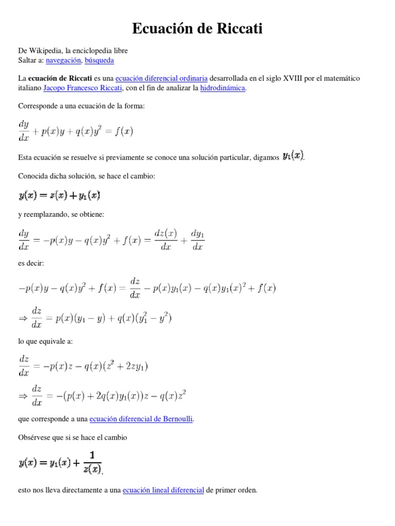 Ecuacion de Riccati 2 | PDF | Ciencia y matemáticas