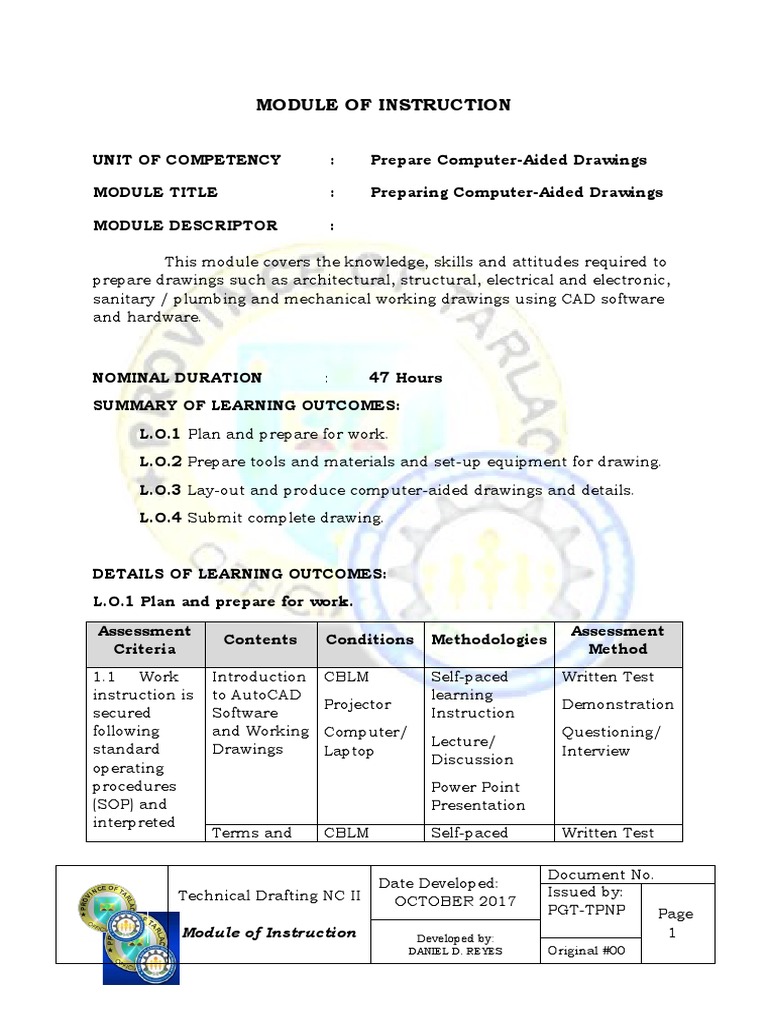 Tech Draft NC II MOI | Download Free PDF | Computer Aided Design | Page ...
