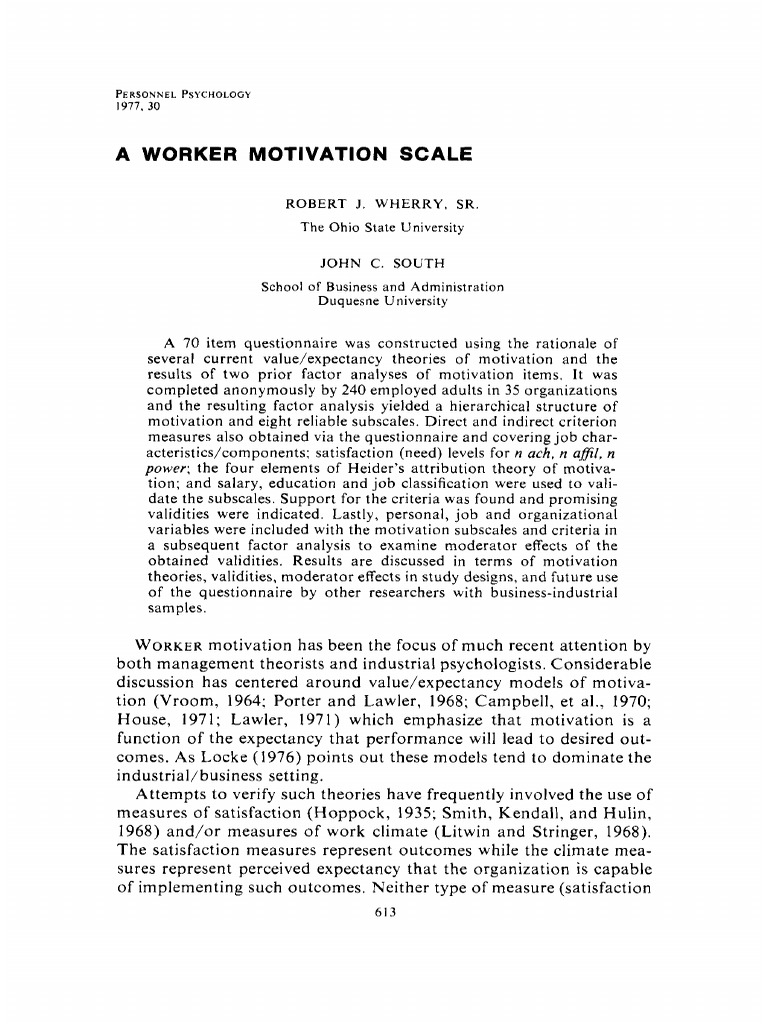 A Worker Motivation Scale | PDF | Motivation | Motivational