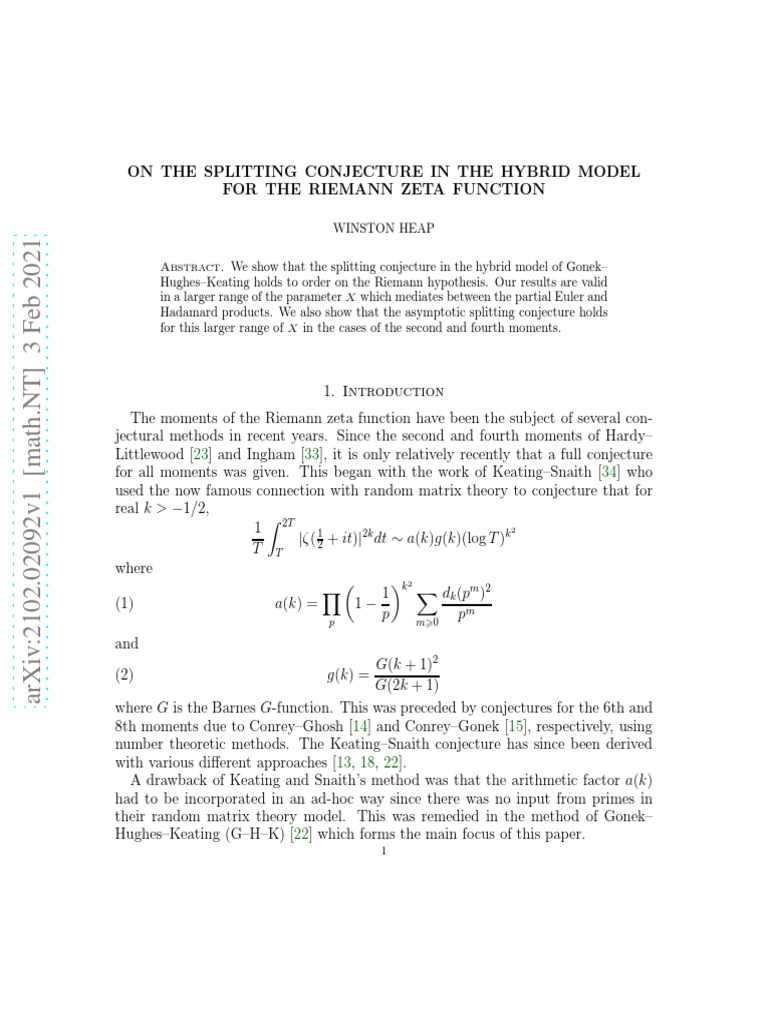 Splitting Conjecture in Hybrid Model | PDF | Conjecture | Logarithm