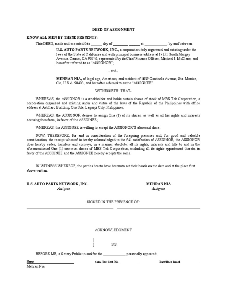 DEED OF ASSIGNMENT With DEED OF TRUST | PDF | Assignment (Law) | Trustee