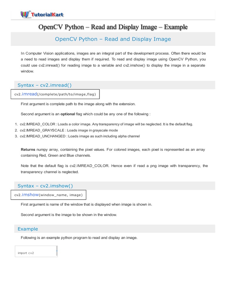 Opencv Python - Read and Display Image | PDF