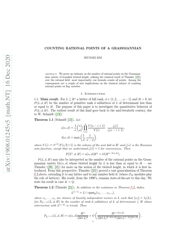 COUNTING RATIONAL POINTS OF A GRASSMANNIAN - THE RANDOM LATTICE SEUNGKI ...