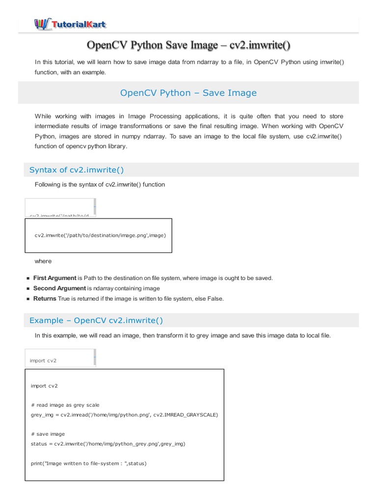 Opencv Python Save Image - Cv2.Imwrite | PDF | Python (Programming Language) | File System