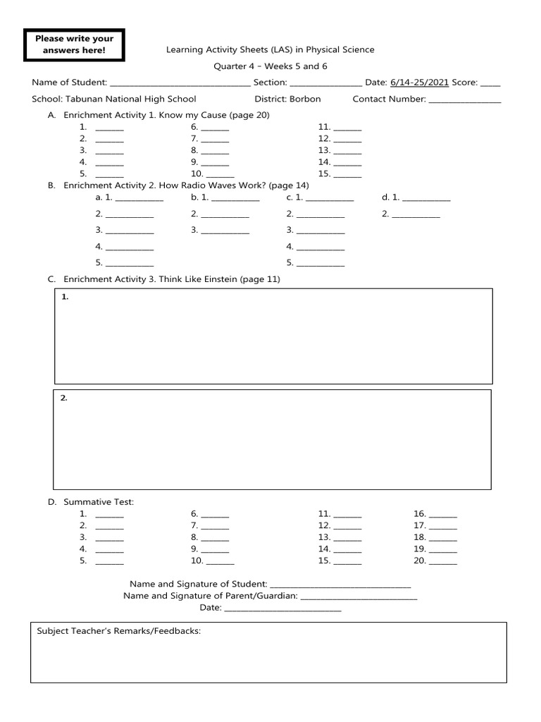 Please Write Your Answers Here! | PDF