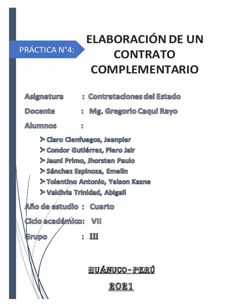 Practica #04 - Elaboración de Un Contrato Complementario | PDF | Regulación | Política