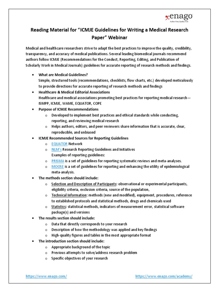 ICMJE Guidelines For Writing A Medical Research Paper | PDF | Clinical ...