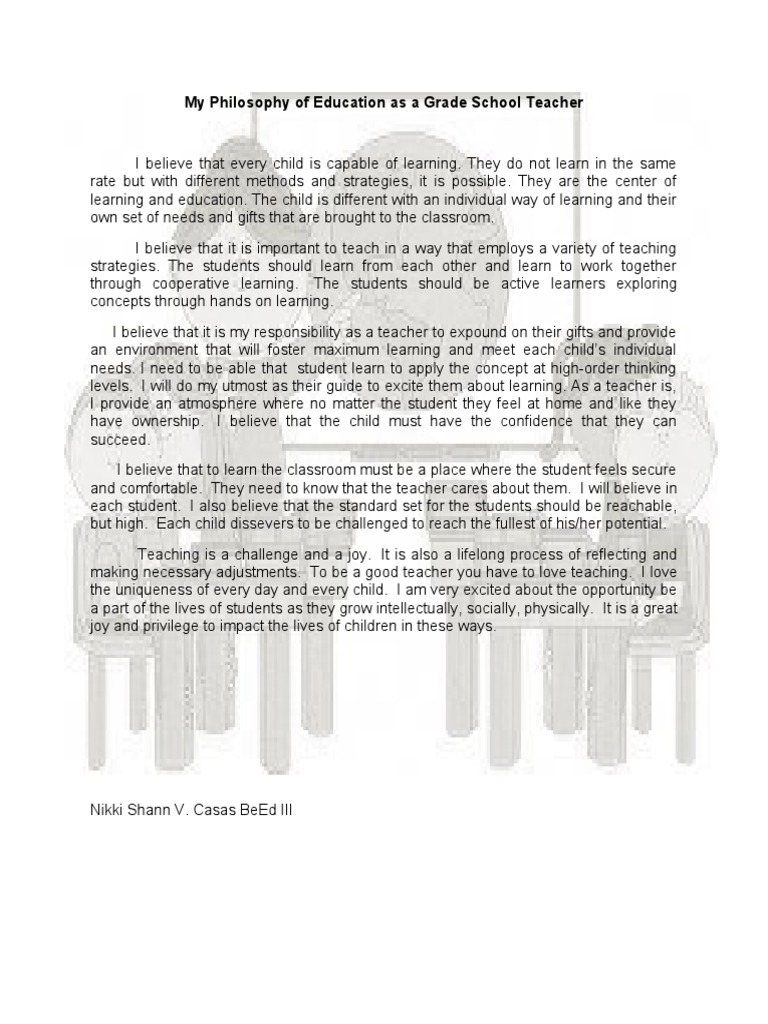 My Educational Philosophy as a Teacher | PDF