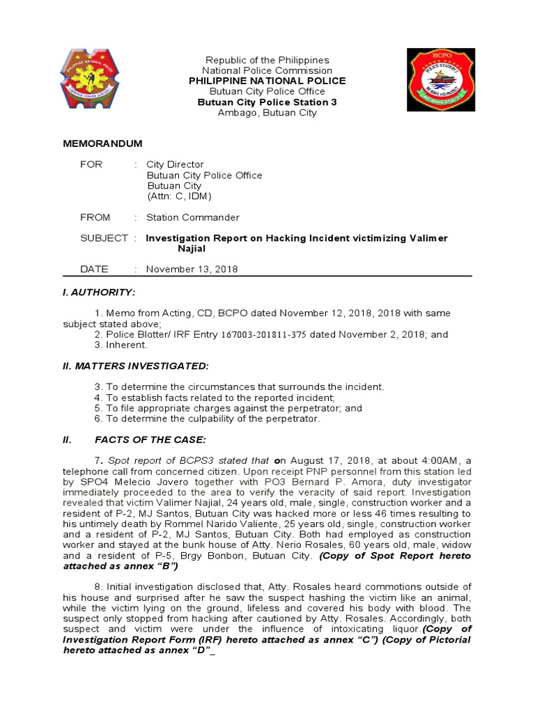 Philippine National Police Butuan City Police Station 3: I. Authority ...