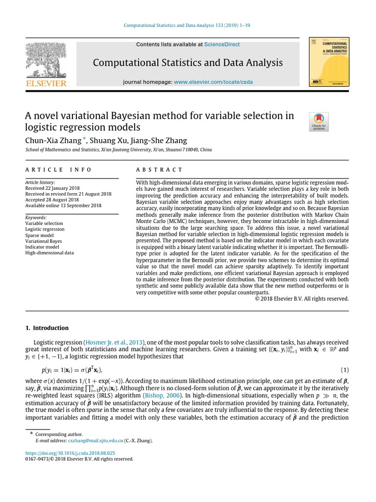 A Novel Variational Bayesian Method For Variable Selection In Logistic Regression 3497