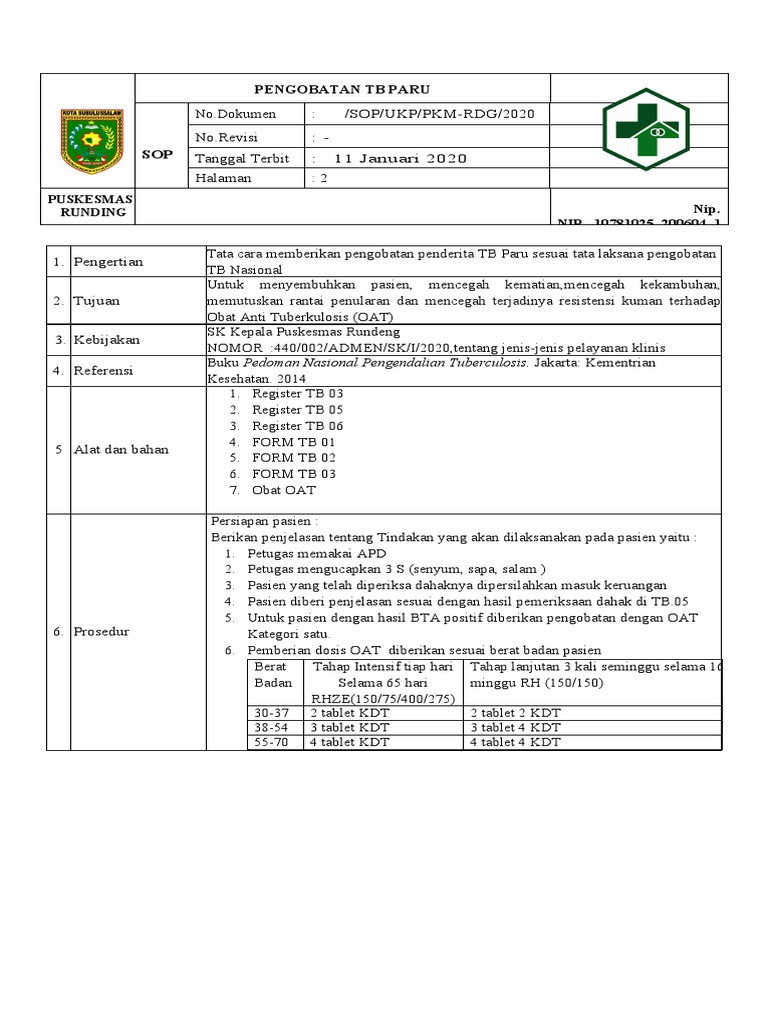 Sop Pengobatan TB Paru | PDF
