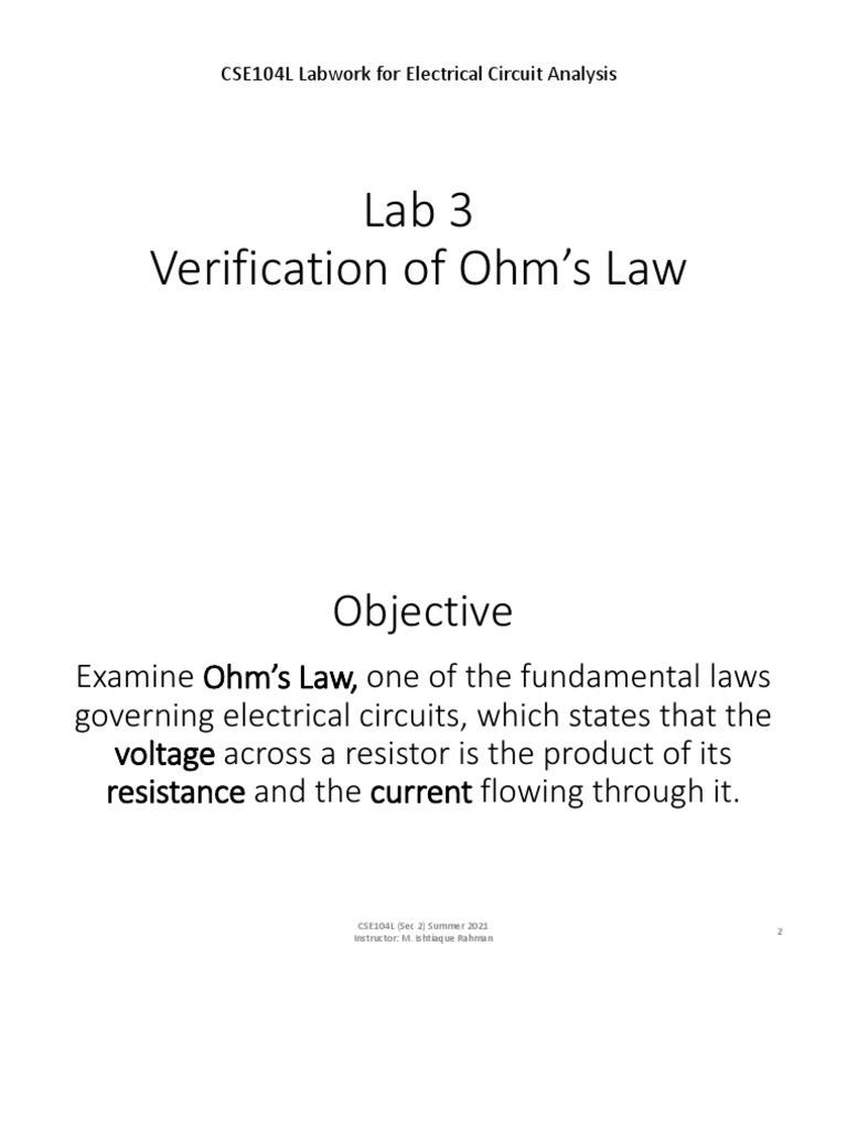 Lab 3 Verification of Ohm's Law | PDF | Resistor | Electrical Network