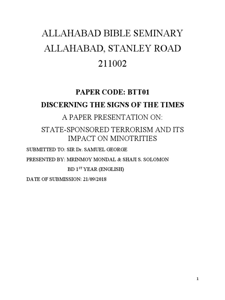 Allahabad Bible Seminary Allahabad, Stanley Road 211002: Paper Code ...