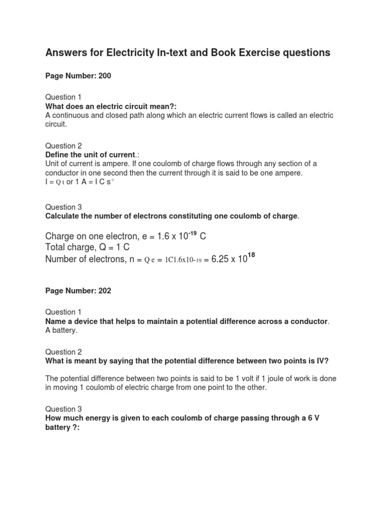 Answers For Electricity In-Text and Book Exercise | PDF | Series And ...