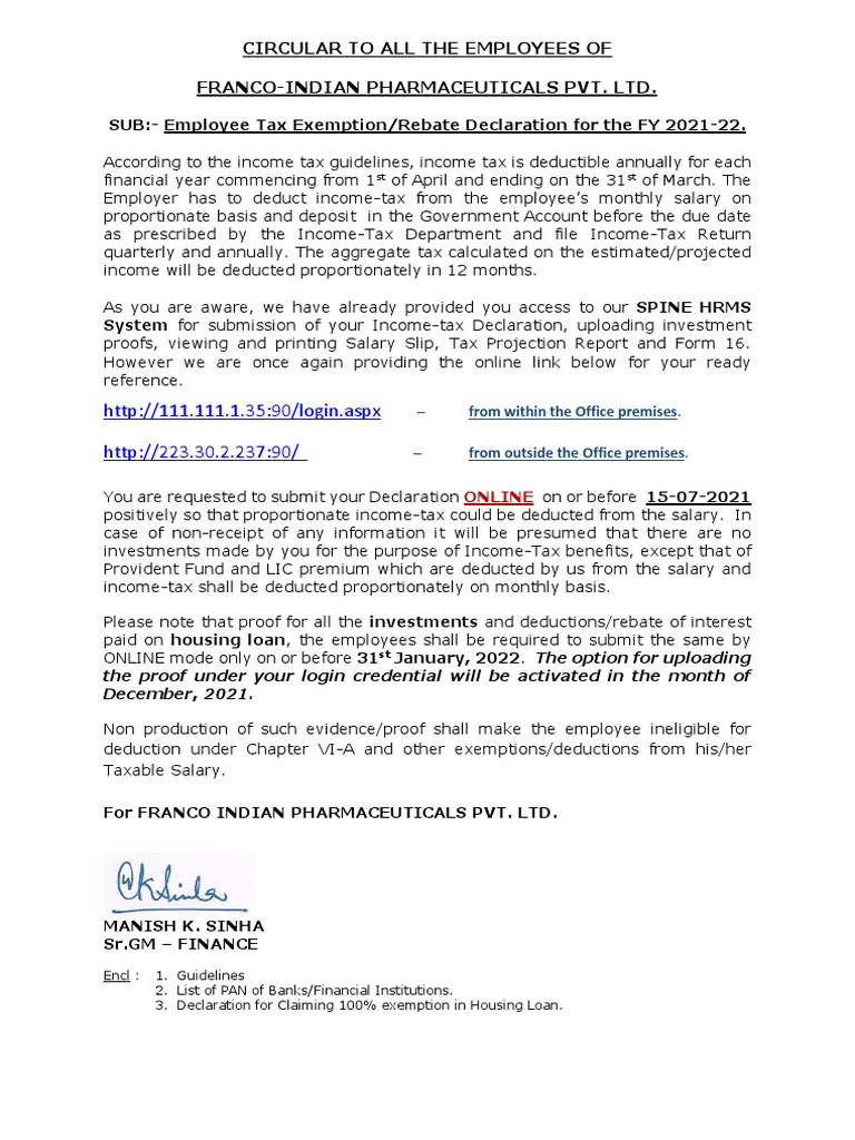 Income-Tax Circular 2021-22 | PDF