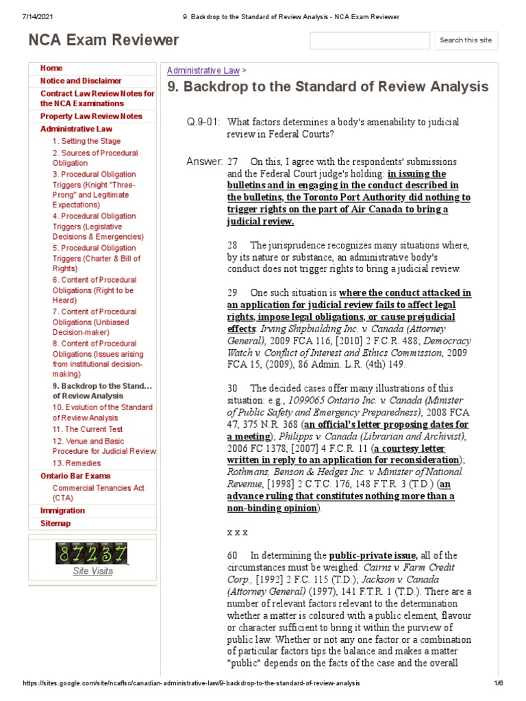 Backdrop To The Standard of Review Analysis - NCA Exam Reviewer | PDF ...