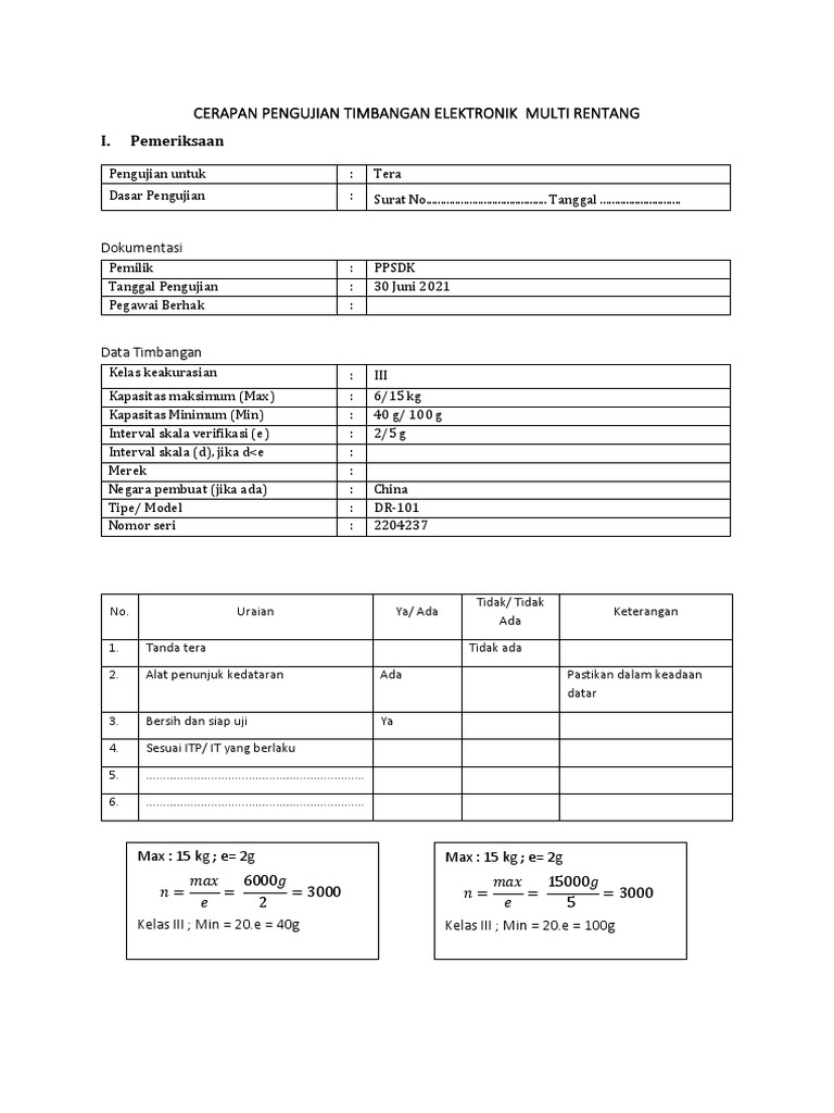Cerapan Pengujian Timbangan Elektronik Multi Rentang | PDF