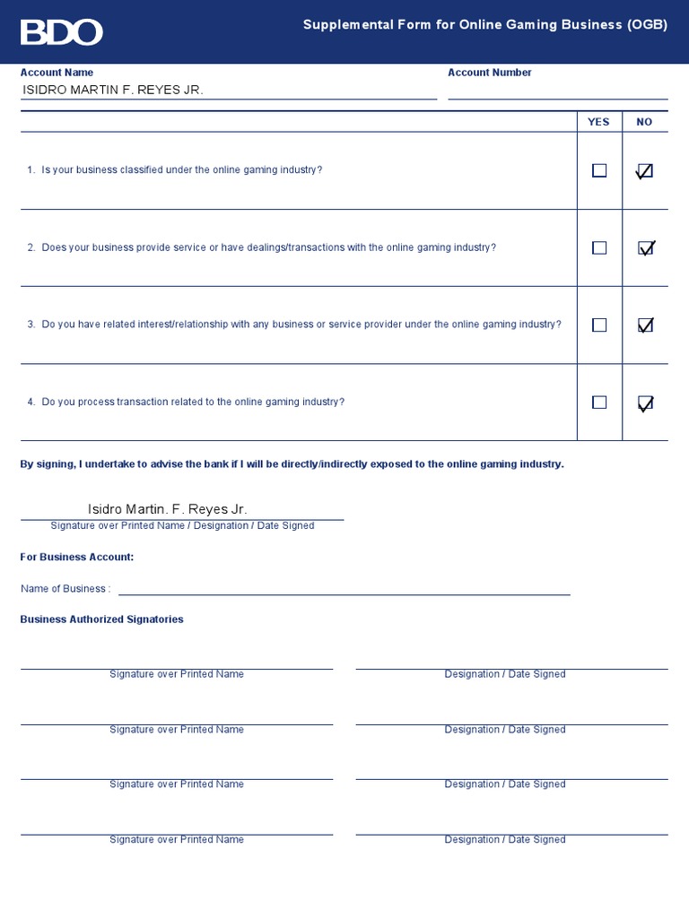 Online Gaming Business Supplemental Form | PDF