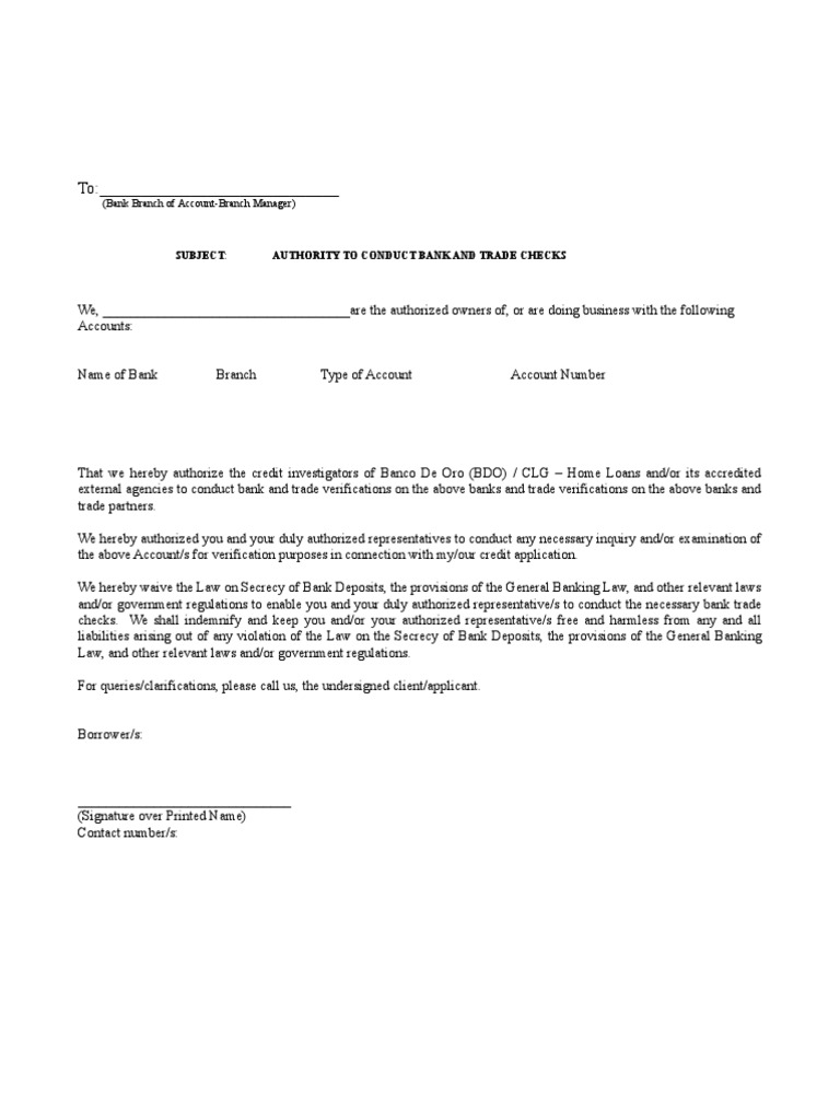Bank Authorization for Verification Checks | PDF | Business | Finance ...